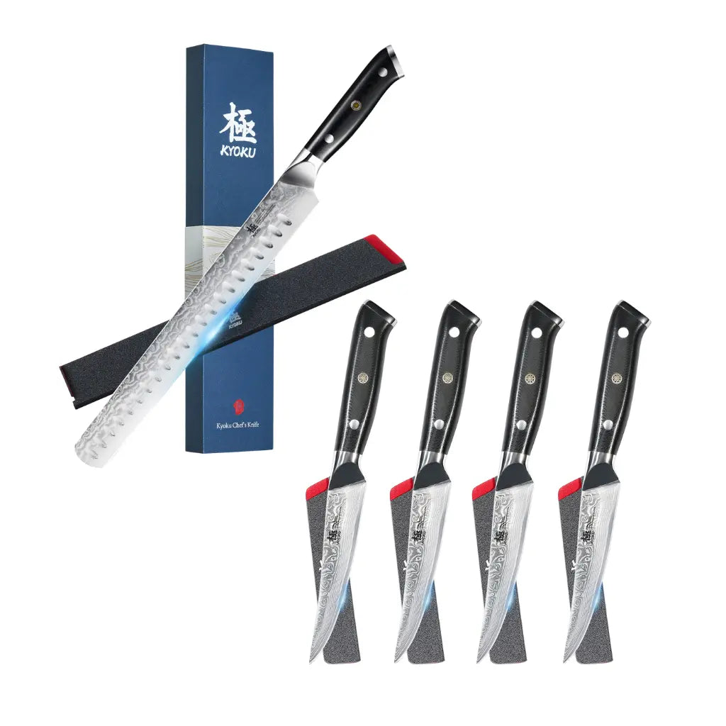 Bundle For Steak Lovers, Steak Knives + Slicing Knife| Shogun Gin Seri – Kyoku Knives